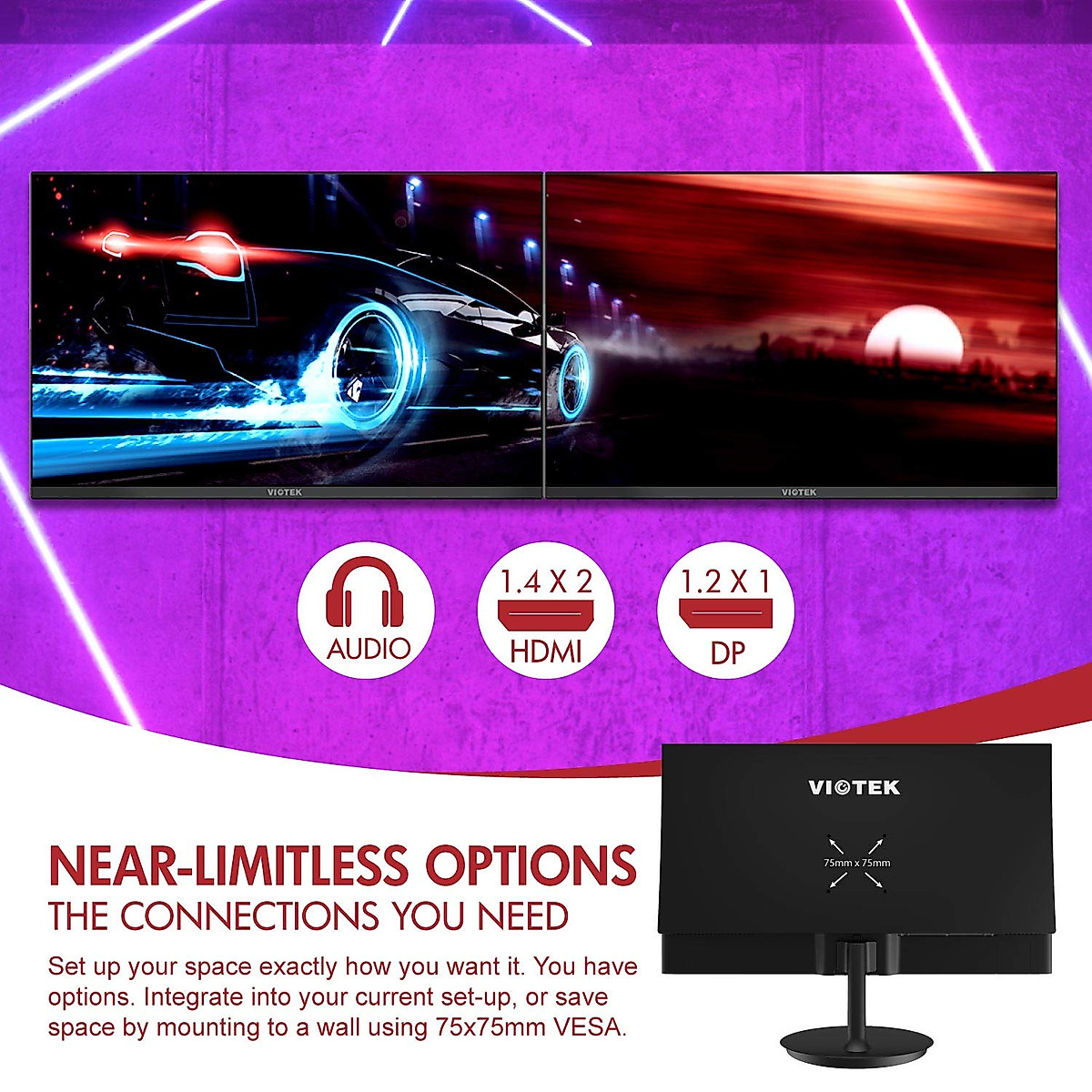 Viotek GFV24C 24-Inch Ultra-Thin 144Hz Gaming Monitor | 1080P 4ms (OD) | G-Sync-Compatible FreeSync FPS/RTS | HDMI DP 3.5mm | Zero-Tolerance Dead Pixel Policy (VESA)