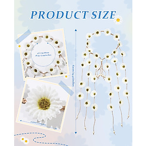 CHLINS Hippie Headband Flower Crown Bohemian Sunflower Headband Flower Headpiece Hippie Costume 60s 70s Outfits for Women (White)