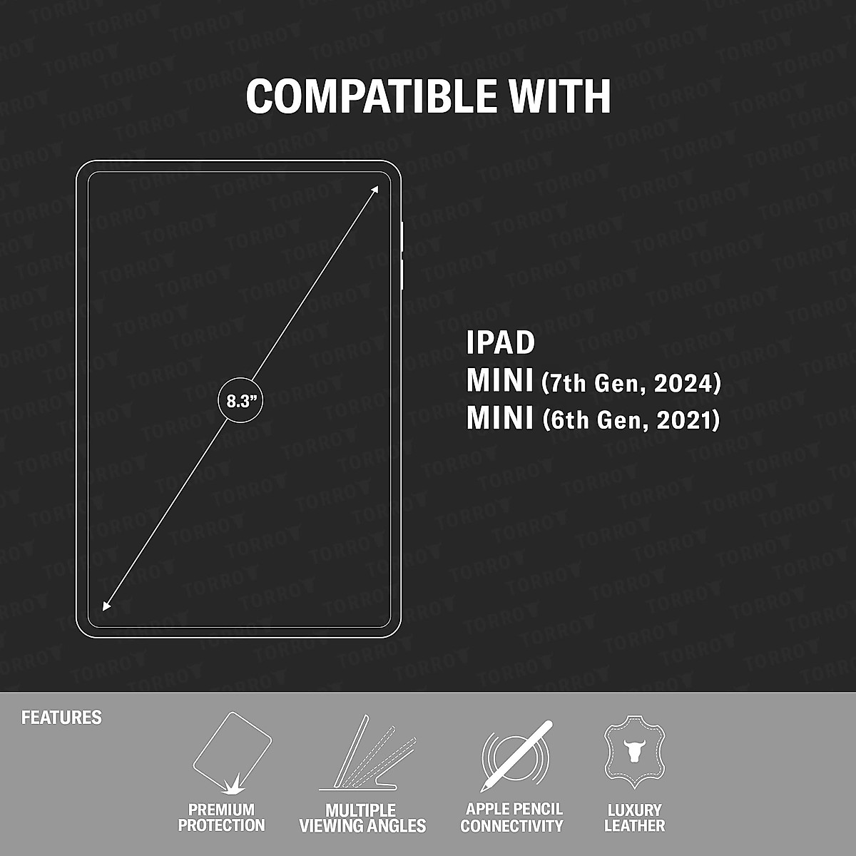 TORRO Case Compatible with iPad Mini 7/6 – Genuine Leather iPad Mini 7th / 6th Generation (2024/2021) Cover with Stand Function, Apple Pencil Connectivity and Wake Sleep Function (Dark Brown)