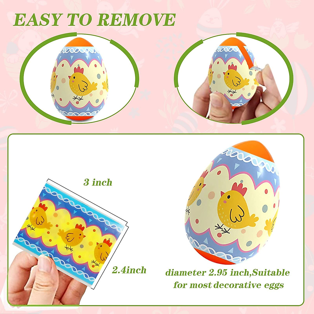 Wittocs 36 Pcs Easter Egg Wrapper Luminous Eggs Film Shrink Wraps for 2.4in Easter Eggs Chicken Bunny Egg Sleeves Decorations, New Cute Easter Egg Arounds
