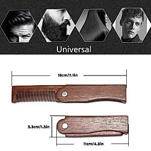 Folding Beard Red Sandalwood Comb-Fine Tooth Folding Comb for Men Hair,Beard,Mustache Styling, Pocket sized Beard Comb w/Gift Box for Daily Grooming