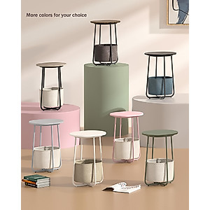 TUTOTAK Small Side Table, Oval End Table, Night Stand, Bedside Table, Sofa Table with Cloth Storage Basket, Living Room, Bed Room, Greige TB01BG063