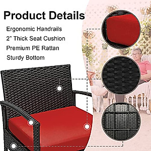 MOOWIND Balcony Furniture Front Porch Bistro Set 3 Piece Outdoor Small Patio Chairs Conversation Set Rattan Wicker for Backyard Pool Garden Lawn