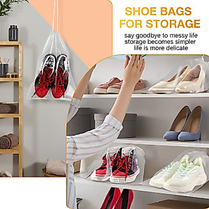 100 Pieces Shoe Bags for Travel, 12 x 16 Inch Large Clear Travel Shoe Bag Packing Drawstring Bags 4.72 Mil Thickness Plastic Waterproof Portable Shoe Bags Organizer Pouch with Rope for Men and Women