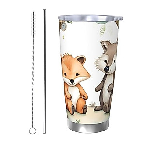 AYCZN Fox Couple 20 OZ Tumbler Stainless Steel Travel Coffee Mug, Fox Flower Insulated Water Bottle with Lid Leakproof Thermal Cup