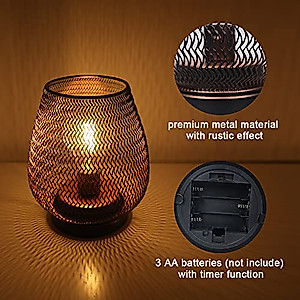NEEDOMO Battery Operated Lamp LED Table Lamp, Set of 2 Metal Cage Cordless Lamps with Timer, Vintage Outdoor Lantern Lamp for Weddings Patio Shelf Living Room Indoors Outdoors Decor