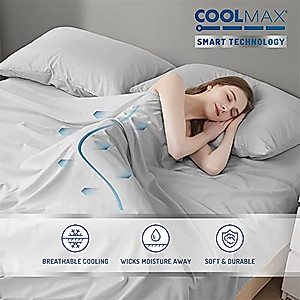 Degrees of Comfort Coolmax Cooling Sheets | Queen Size Bed Sheet Set for Hot Sleepers | Soft Fabric with Deep Pocket 4PC - Light Grey