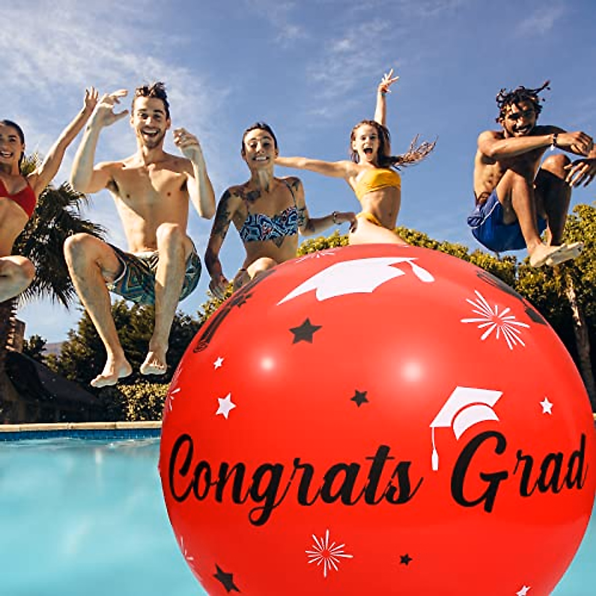 Hiboom 60 Inch Graduation Beach Ball Class of 2023 Giant Beach Ball Inflatable Large Beach Ball Blow up Plastic Graduation Party Supplies for Summer Pool Party Favors Water Games (Red Black)
