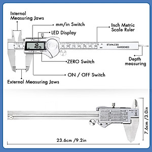 Simhevn Electronic Digital Calipers, inch and Millimeter Conversion,LCD Screen displays 0-6" Caliper Measuring Tool, Automatic Shutdown, Suitable for DIY/Jewelry Measurement (150mm inch/mm/Fraction)