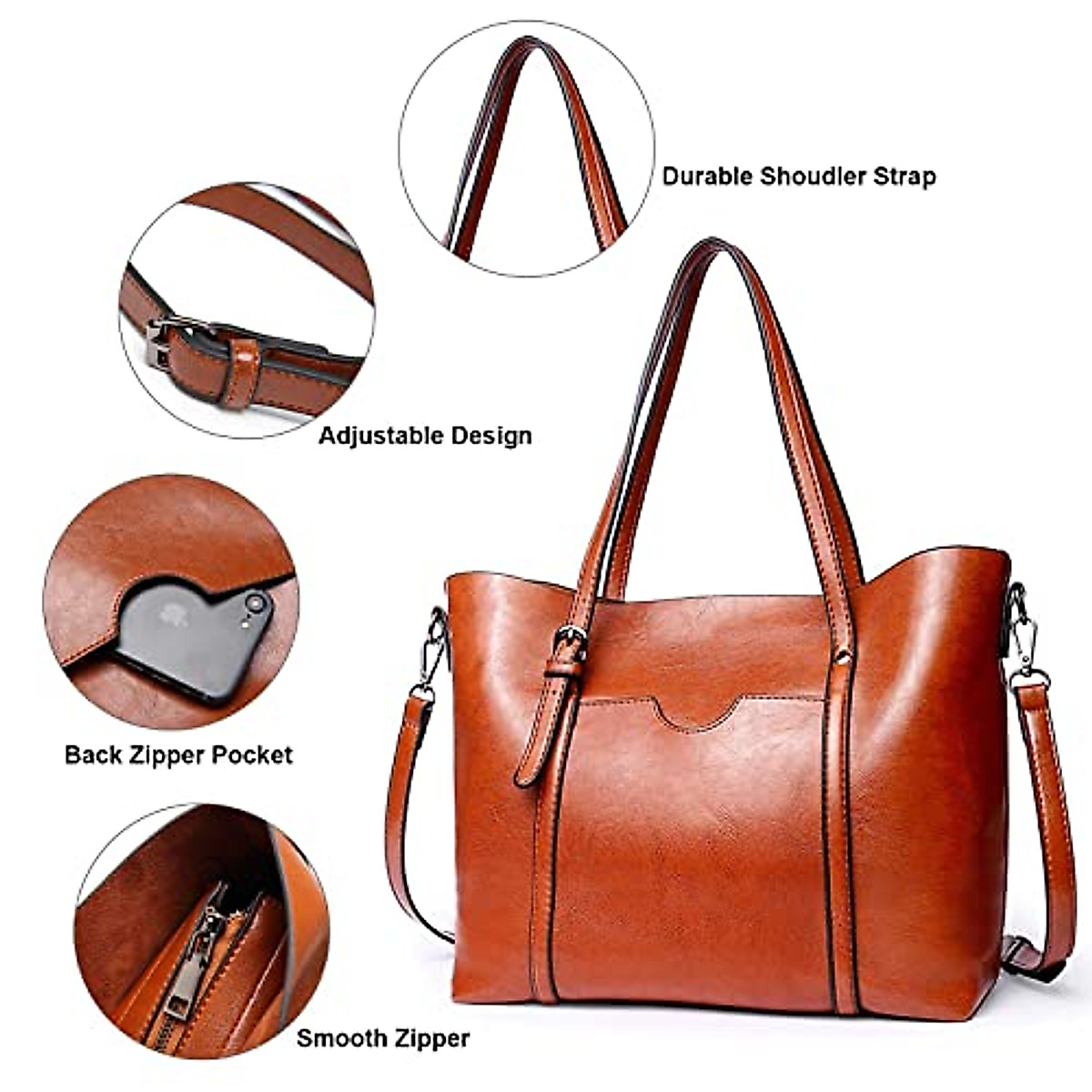 NALANCY Large Tote Handbag Purse Shoulder Bag Satchel Handbag Leather Tote Bag for women (red)