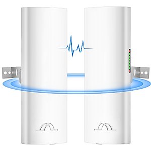 5.8G Wireless Bridge with Pole/Wall Mount Bracket - Extend Starlink Internet Access Outdoor, 2 Miles Point to Point WiFi Bridges with PoE Adapter, 2-Pack