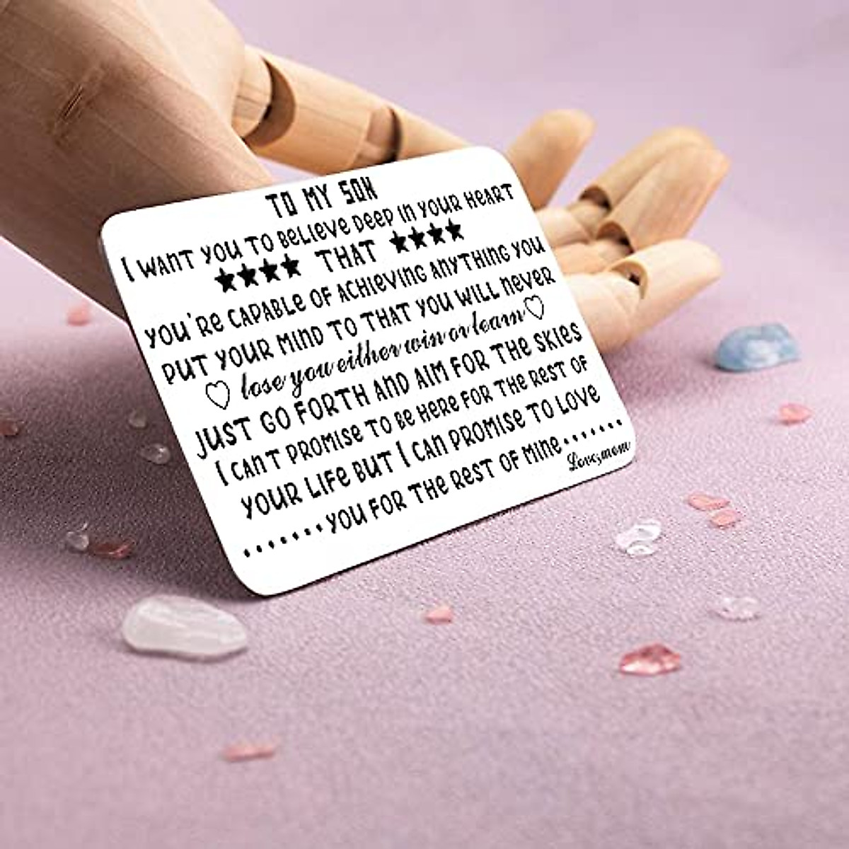 Engraved Wallet Card Insert for Son from MomEngraved Wallet Card Inserts with Inspirational Quotes, Christmas, Birthday, Graduation, Gift Ideas Inspirational Birthday Gifts for Son (Black)