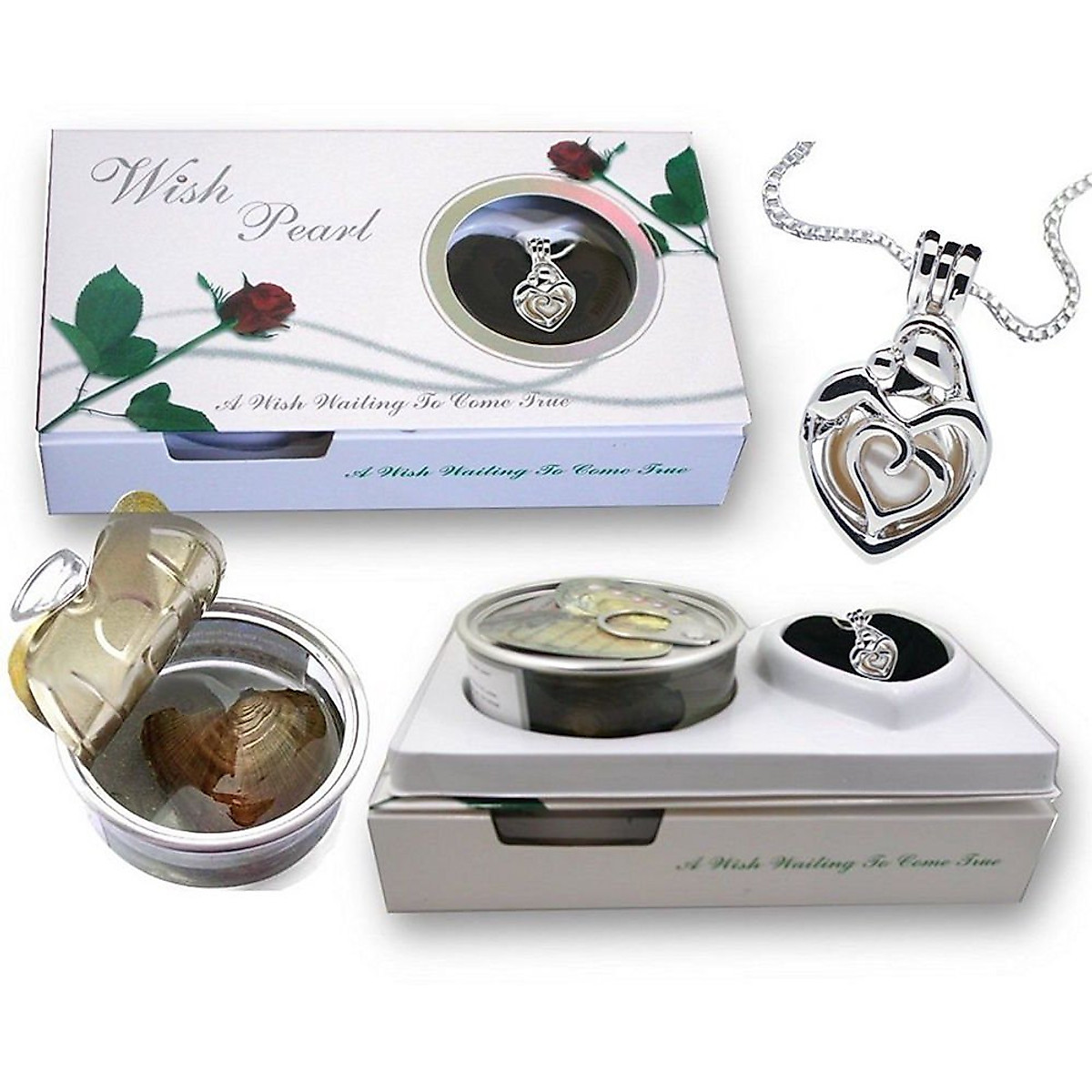 Pearlina Mother Mom Family Necklace Silver-tone Cage Cultured Pearl in Oyster Set w/Stainless Steel Chain 18"