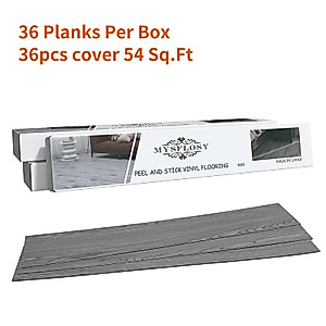Mysflosy Peel and Stick Floor Tiles, Self-Adhesive Luxury Vinyl Flooring Plank, 6x36inch 36pack 54 Sq.Ft, Waterproof DIY Deep Wood Grain Planks Easy to Install for Kitchen, Living Room, Light Grey