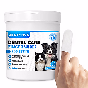 Teeth and Gum Cleaning Wipes for Dogs & Cats - Reduces Plaque, Tarter Buildup & Freshens Breath No-Rinse Disposable Dog Finger Toothbrush Pet Wipes, 50 pcs