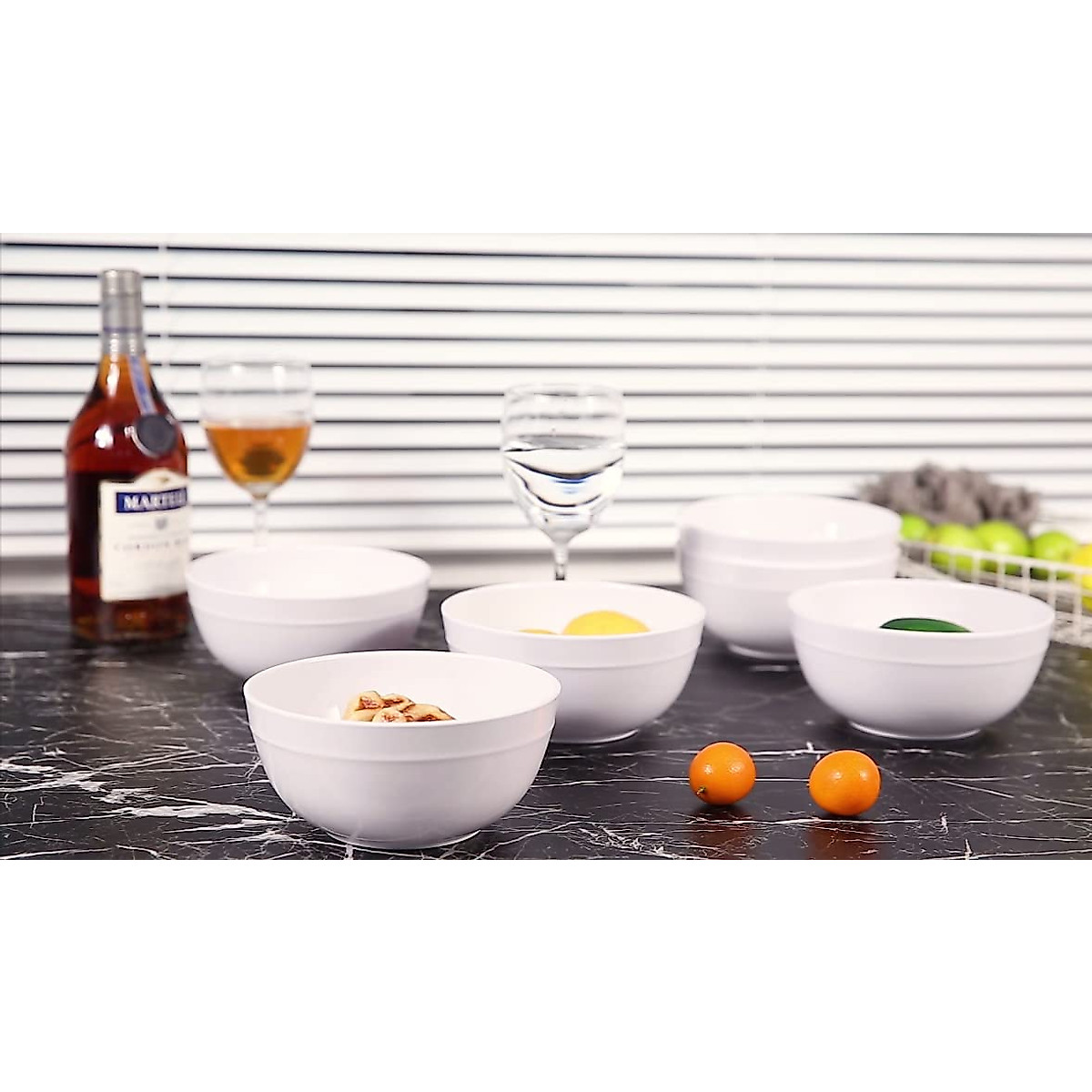 Lechoo Melamine Cereal Bowls - 23oz White Dinnerware Soup Bowls, Set of 6,Unbreakable 6PCS Salad Bowls,Dishwasher Safe,White