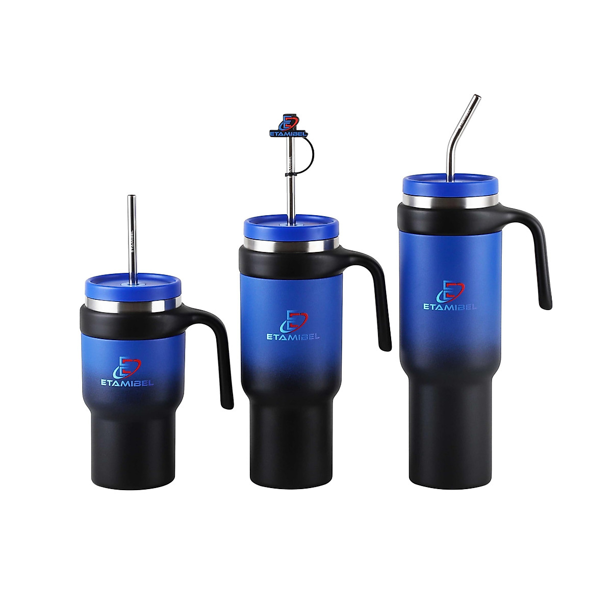 ETAMIBEL 20oz Double Wall Stainless Steel Vacuum Insulated Tumbler with Handle Straw Lid Straw Toppers Straw Brush | Thermos Flask for Water Iced Tea Coffee Smoothie and More| Portable Mug For travel