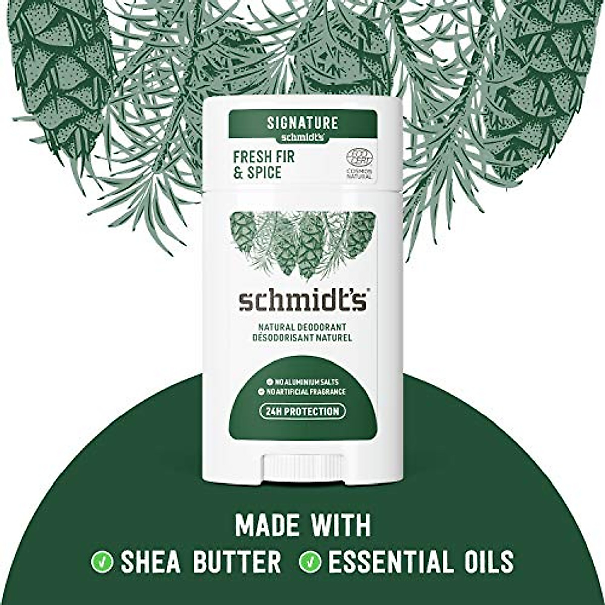 Schmidt's Aluminum Free Natural Deodorant Fresh Fir & Spice 2-pk for Women and Men, with 24 Hour Odor Protection, Certified Natural, Cruelty Free, Vegan Deodorant 2.65oz