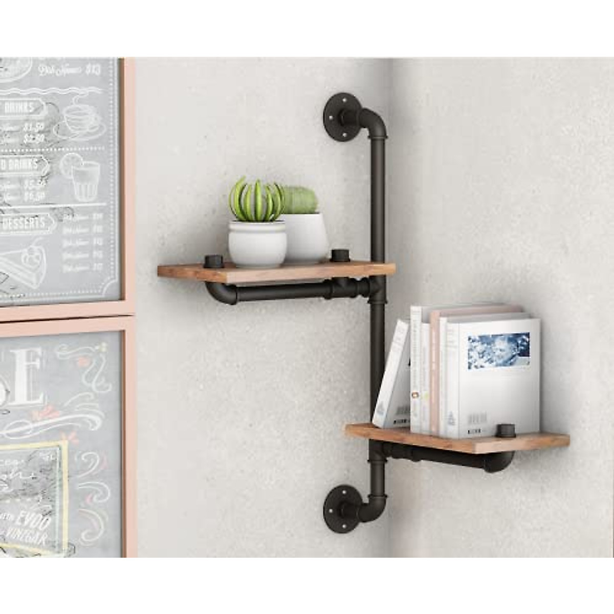 MAIKAILUN 5 Tiers Industrial Floating Pipe Wall Mounted Shelves and 2 Tiers Bundle