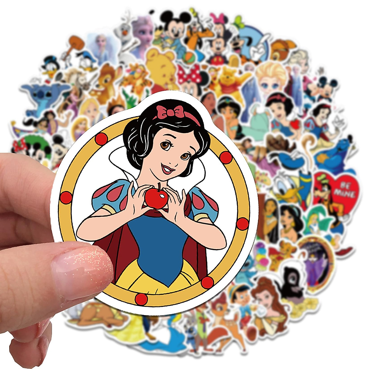 100Pcs Disney Princess Character Themed Waterproof Stickers for Gifts Water Bottles Cup Laptop Phone Guitar Car Motorcycle Bike Skateboard Luggage Box, etc