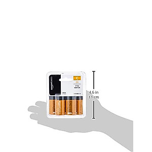 Amazon Basics 4 Pack C Cell All-Purpose Alkaline Batteries, 5-Year Shelf Life, Easy to Open Value Pack