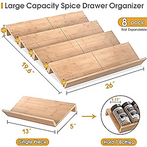 FZFHSJ Spice Rack, 4-Tier Large Capacity Insert Spice Organizer for Cabinet Kitchen Drawer Bamboo