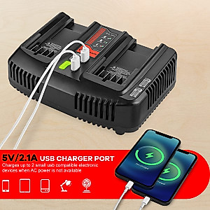 Dual Port 20V Fast Charger for Craftsman V-20 Lithium Battery Charger CMCB104 CMCB204 CMCB202 CMCB201 CMCB209 CMCB205 CMCB100 Replacement for Craftsman 20V Battery Charger
