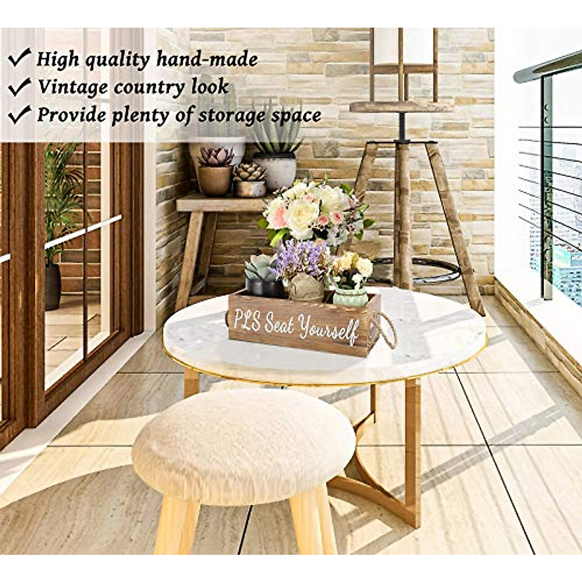 Luxspire Bathroom Decor Box, 2 Sides Farmhouse Wooden Toilet Paper Holder Tissue Storage Toilet Tank Topper Organizer, Rustic Bathroom Tray Restroom Funny Sayings, Wood Basket Box Home Decor, Brown