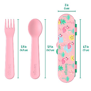 Bentgo Kids Utensil Set - Reusable Plastic Fork, Spoon & Storage Case - BPA-Free Materials, Easy-Grip Handles, Dishwasher Safe - Ideal for School Lunch, Travel, & Outdoors (Tropical)
