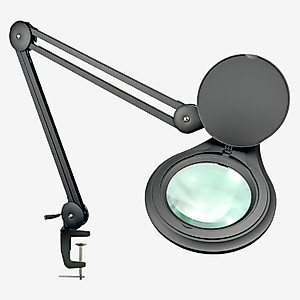 ESD Safe (Glass Lens) Professional LED Magnifying Lamp with Clamp (3 Diopter, 1.75X Magnification) Dimmable Work Light, Daylight Bright, 1200 Lumens 5600K-6000K, 60 SMD LEDs, BoliOptics MG16303222