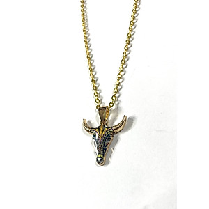 Gold Plated Longhorn Bull Skull Buffalo .75" Pendant, Multi Color Enamel, Gift Boxed