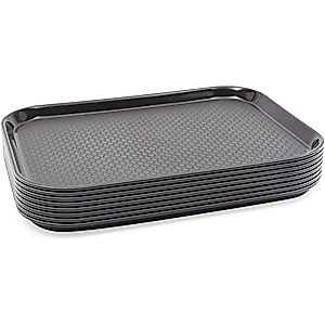 8 Pack Plastic Nonslip Serving Tray for Cafeteria, School Lunch, Fast Food, Restaurant, Black (12 x 16 in)