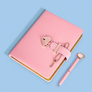 JEWPHX Heart Shaped Lock Diary with Key&Heart Diamond Pen,PU Leather,Personal Organizers Planner Journal Notebook Gift for Women Girls