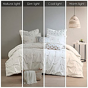 Ink+Ivy Masie Duvet Cover King/Cal King Size - White , Elastic Embroidery Tufted Ruffles Duvet Cover Set – 3 Piece – 100% Cotton Percale Light Weight Bed Comforter Covers