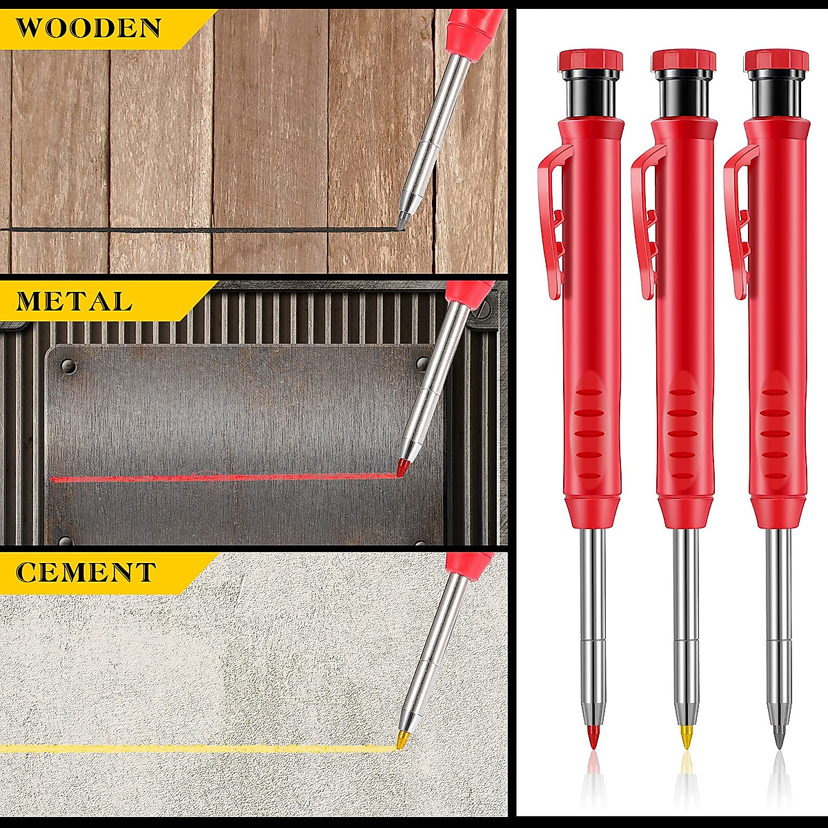 Outus Solid Carpenter Pencil for Construction and Refills with Built in Sharpener, Long Nosed Deep Hole Mechanical Pencil Marker Marking Tool for Scriber Woodworking Architect Carpenter (39 Pieces)