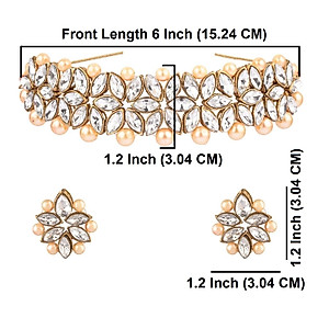 Efulgenz Crystal Pearl Choker Necklace Indian Jewelry Sets for Women Indian Jewelry Faux Pearl Floral Crystal Choker Necklace Stud Earrings Bollywood Wedding Choker Necklace for Women