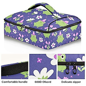 Kcldeci Insulated Thermal Food Carrier Insulated Casserole Carrier for Hot or Cold Food,Frogs with Flowers Bells Daisies Insulated Tote Bag for Potluck Cookouts Parties Picnic,Lasagna Lugger