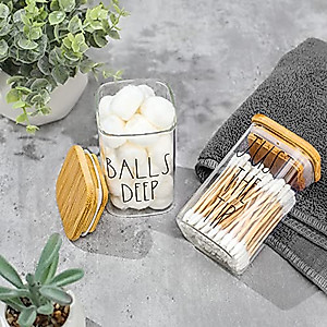 ALPIRIRAL Qtip Holder, Glass Cotton Ball and Qtip Holder Set , 2Pcs 10 Oz Qtip Dispenser with Bamboo Lids Cotton Swab Holder, Bathroom Canister Accessories Storage Organizer, Farmhouse Bathroom Decor