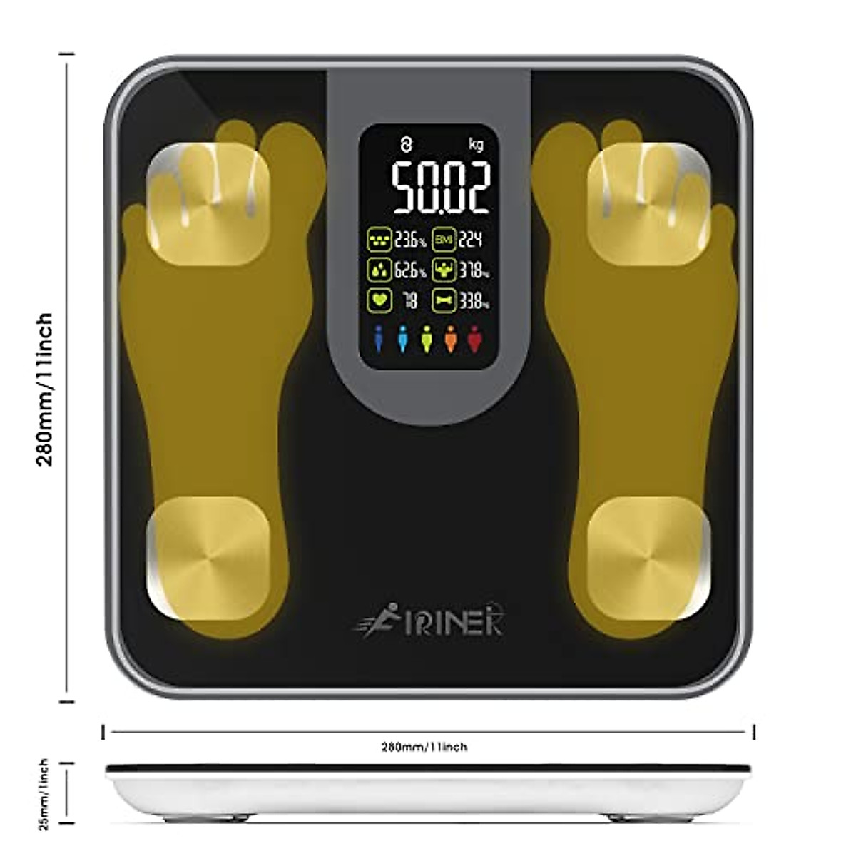 FIRINER Bluetooth Body Fat Scale with Large Display Digital Smart Scale for Body Weight and Fat BMI Heart Rate Composition 15 Body Composition Analyzer Sync with Fitness App