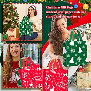 Zhanmai 200 Pcs Christmas Plastic Shopping Bags Holiday Reusable Gift Bags with Handles 10 x 13'' for Xmas Party Supplies(Classic Style)