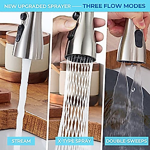 ARRISEA Bar Faucets, RV Faucets, Double Bowl Kitchen Sink Faucet with 10'' Deck Plate, Brushed Nickel Single Handle Laundry Sink Faucet with Three Modes Sprayer, Farmhouse Tap, Outdoor Sink Tap