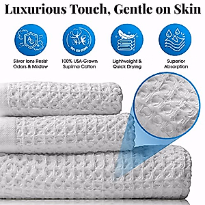 Nutrl Home Waffle Weave Washcloth Towel - 100% Supima Cotton (White, 13 x 13 Inch) Premium Luxury Wash Cloth Towels - Perfect for Hotels, Travel, Bathrooms, Spa, and Gym