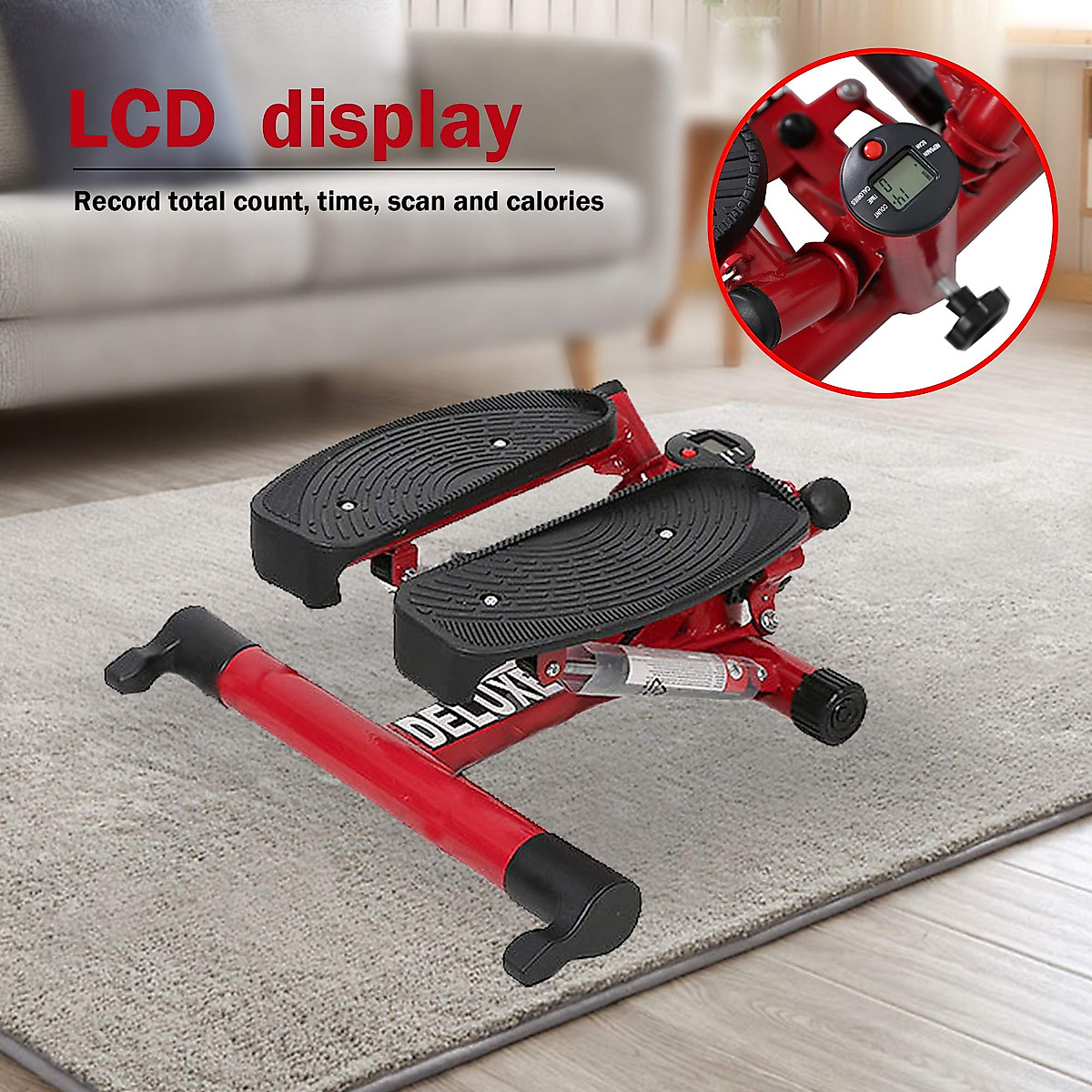 Livebest Adjustable Mini Stepper Indoor Stair Stepper Twist Stepping Machine Aerobic Trainer with Resistance Bands and LCD Display for Home,Office and Gym