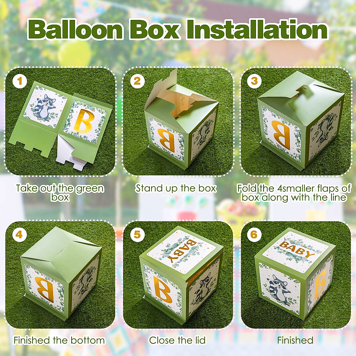 Sage Green Baby Shower Decorations, 4Pcs Neutral Baby Shower Boxes with 92pcs Balloons, Woodland Jungle Theme Baby Shower Decoration Backdrop for Baby Boy Girl Birthday Gender Reveal Party Supplies