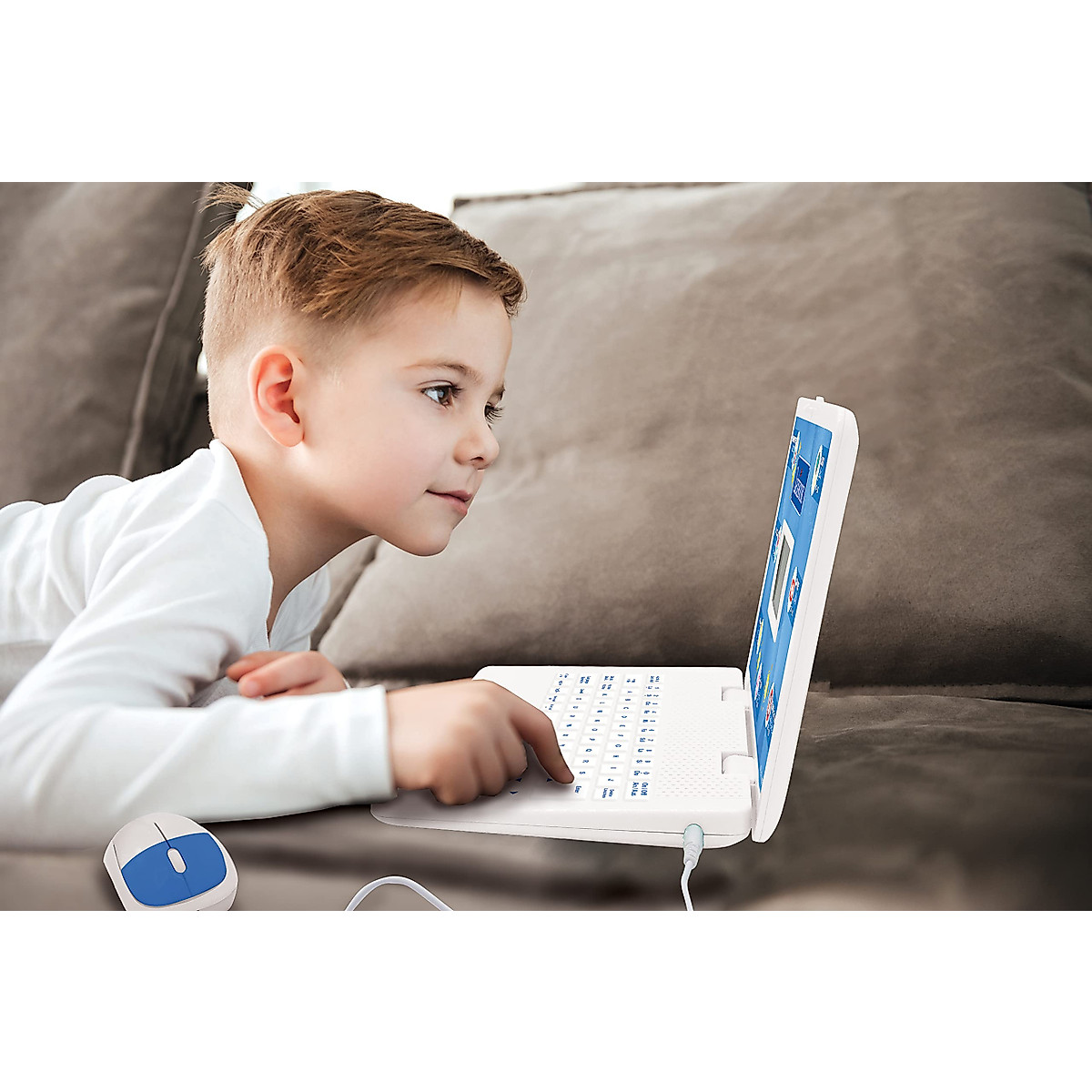 LEXIBOOK JC598i3 Educational and Bilingual Laptop German/English-Toy with 124 Activities to Learn, Play Games and Music-Blue/White