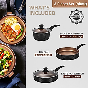Pots and Pans Sets, Nonstick Cookware Set, Induction Pan Set, Chemical-Free Kitchen Sets, Saucepan, Frying Pan, Black,5 Pieces