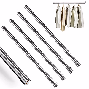 RHBLME 4 Pack Adjustable Closet Rod for Hanging Clothes, 12.2 to 20.1 Inch Stainless Steel Clothing Hanger Telescopic Rod, Heavy Duty Closet Hanging Rod Silver Closet Poles for Wardrobes