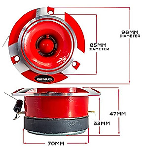 Genius Audio GPRO-T06 1", 35 Watts RMS - 150 Watts Max, Pro Audio Super Tweeter Speaker, Aluminum Diaphragm Car Audio Speaker, Ferrite Y25 Magnet, 4 Ohms (2 Speakers)