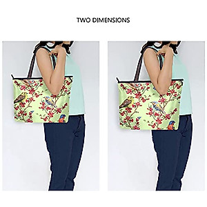 Flower Tote Bag with Zipper Long Handles Bird Floral Handbag Shoulder Bag