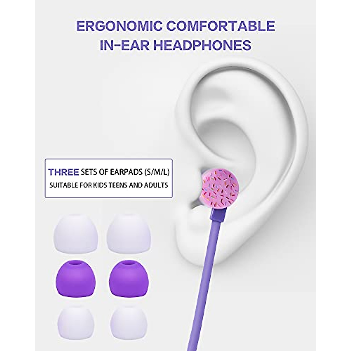 OHEDMEH Wired Earbuds for Kids in-Ear Headphones, Cute Donut Kids Earphones for School, Flat Cable Cute Earbud with Microphone and Lovely Kids Ear Buds Storage Case for Girls Boys and Adults (Purple)
